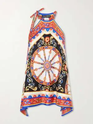 Dolce & Gabbana Carretto Printed Halterneck Satin Top - Red