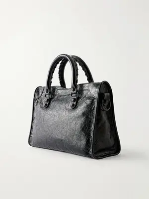 Balenciaga Le City Small Embellished Crinkled-leather Shoulder Bag - Black