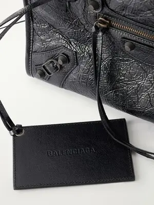 Balenciaga Le City Small Embellished Crinkled-leather Shoulder Bag - Black