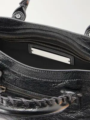 Balenciaga Le City Small Embellished Crinkled-leather Shoulder Bag - Black