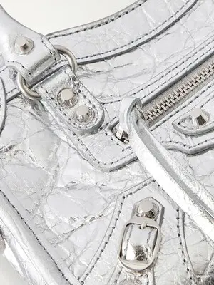 Balenciaga Le City Nano Embellished Crinkled-leather Shoulder Bag - Silver