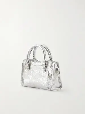 Balenciaga Le City Nano Embellished Crinkled-leather Shoulder Bag - Silver