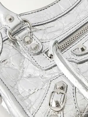 Balenciaga Le City Nano Embellished Crinkled-leather Shoulder Bag - Silver