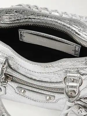 Balenciaga Le City Nano Embellished Crinkled-leather Shoulder Bag - Silver