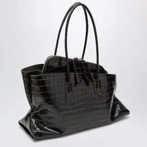 Attico La Passeggiata Medium Bag In Coffee Crocodile-print Leather - Brown