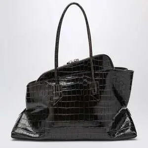 Attico La Passeggiata Medium Bag In Coffee Crocodile-print Leather - Brown