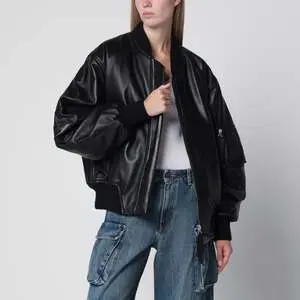Attico Anja Bomber Jacket In Leather - Black