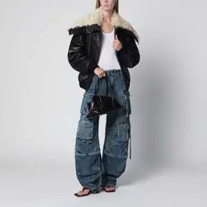 Attico Leather Bomber Jacket With Shearling Collar