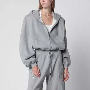 Attico Melange Cotton Boxy Zip-up Hoodie - Grey