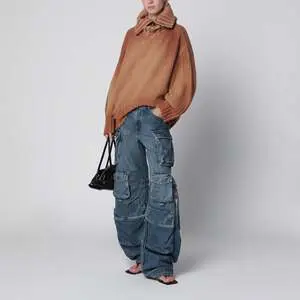 Attico Camel Wool And Cashmere Sweater With Asymmetric Zip