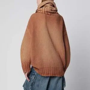 Attico Camel Wool And Cashmere Sweater With Asymmetric Zip