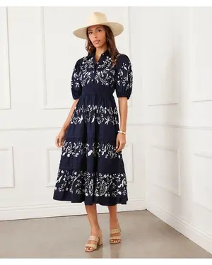 Karen Kane Puff Sleeve Embroidered Dress