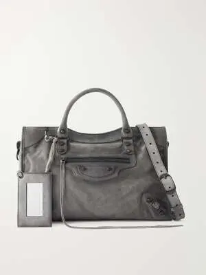Balenciaga Le City Medium Embellished Suede Shoulder Bag - Gray