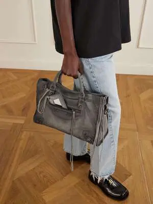 Balenciaga Le City Medium Embellished Suede Shoulder Bag