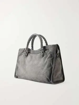 Balenciaga Le City Medium Embellished Suede Shoulder Bag