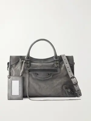 Balenciaga Le City Medium Embellished Suede Shoulder Bag - Gray
