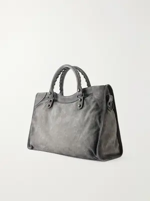 Balenciaga Le City Embellished Suede Shoulder Bag - Gray