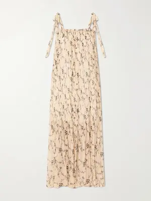 Alix Of Bohemia Emrys Shadow Floral-print Gathered Midi Dress - Neutrals