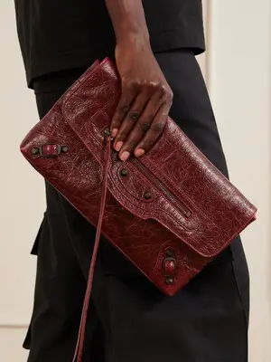 Balenciaga Le City Crinkled-leather Clutch