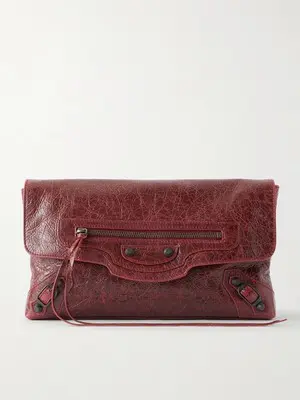 Balenciaga Le City Crinkled-leather Clutch - Red