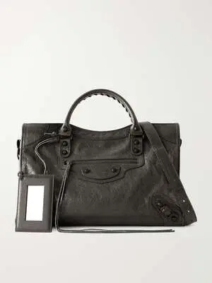 Balenciaga Le City Medium Embellished Crinkled-leather Shoulder Bag - Gray