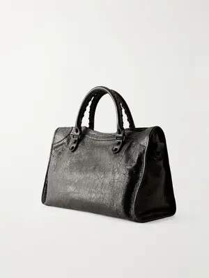 Balenciaga Le City Medium Embellished Crinkled-leather Shoulder Bag - Gray