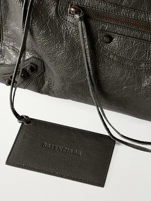 Balenciaga Le City Medium Embellished Crinkled-leather Shoulder Bag - Gray
