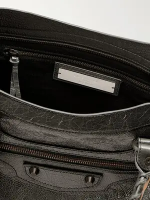 Balenciaga Le City Medium Embellished Crinkled-leather Shoulder Bag - Gray