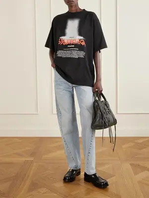 Balenciaga Le City Medium Embellished Crinkled-leather Shoulder Bag - Gray
