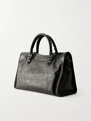 Balenciaga Le City Medium Embellished Crinkled-leather Shoulder Bag - Gray