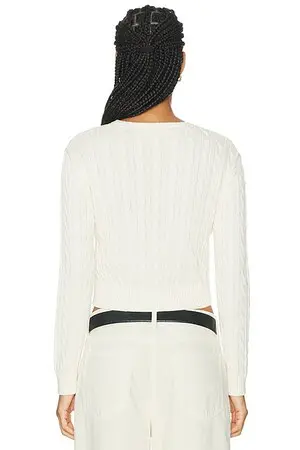 SPORTY & RICH Signature Logo Cable Knit Sweater - Ecru