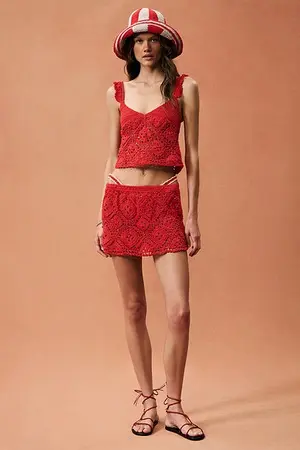 Akoia Swim Crochet Top And Mini Skirt Set - Red