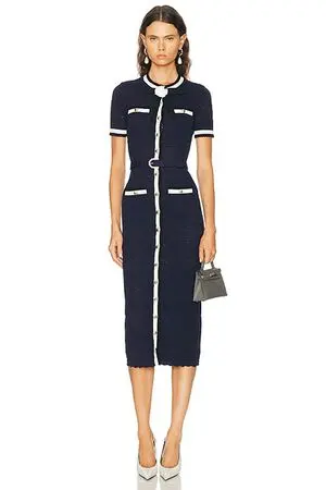 SELF-PORTRAIT Pointelle Knit Midi Dress - Navy