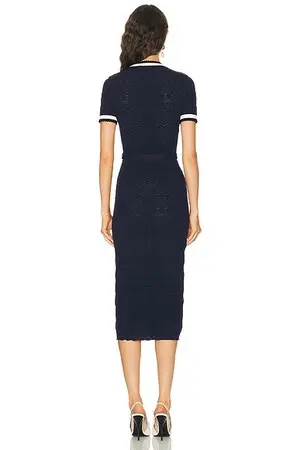 SELF-PORTRAIT Pointelle Knit Midi Dress - Navy