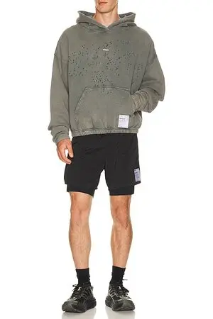 Satisfy Mothtech Hoodie Distressed Organic Cotton With Kangaroo Pockets - Faded Black