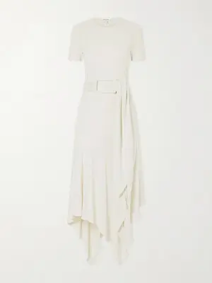 Alaïa Asymmetrical Belted Jersey Midi Dress - Neutrals