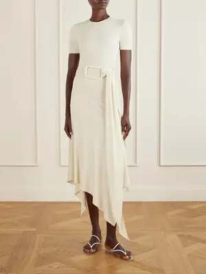Alaïa Asymmetrical Belted Jersey Midi Dress - Neutrals