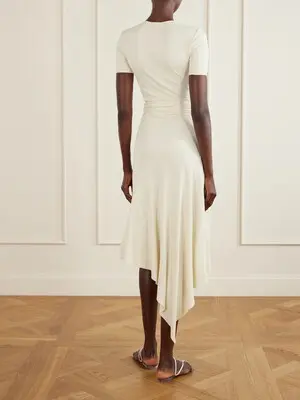 Alaïa Asymmetrical Belted Jersey Midi Dress - Neutrals