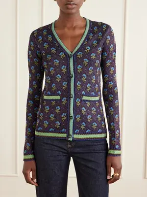 Etro Embroidered Jacquard Cardigan - Blue