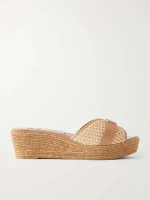 JIMMY CHOO Leda 50 Leather-trimmed Raffia Platform Espadrilles