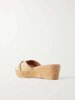 JIMMY CHOO Leda 50 Leather-trimmed Raffia Platform Espadrilles