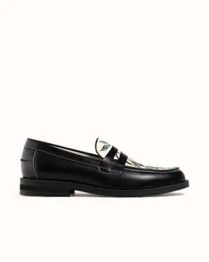 DUKE + DEXTER Raffia Penny Loafers With Branch Motif - Olive