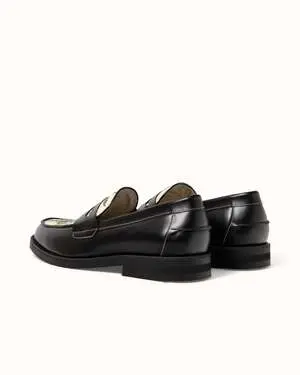 DUKE + DEXTER Raffia Penny Loafers With Branch Motif - Olive