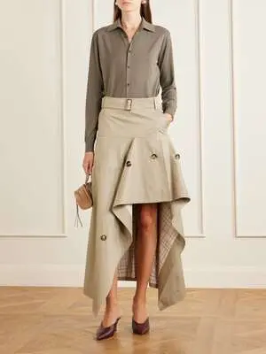 Burberry Heather Belted Asymmetric Midi Skirt
