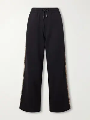 Burberry Jodie Checked Cotton-jersey Straight-leg Track Pants - Black
