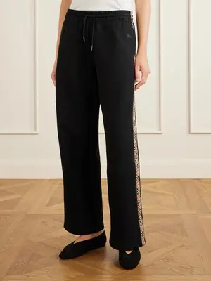 Burberry Jodie Checked Cotton-jersey Straight-leg Track Pants - Black