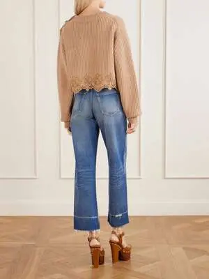 Chloé Lace-trimmed Wool And Cashmere-blend Cropped Sweater - Brown