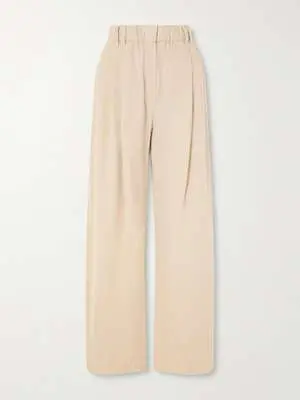 Brunello Cucinelli Pleated Cotton, Lyocell And Cashmere-blend Corduroy Wide-leg Pants - Cream