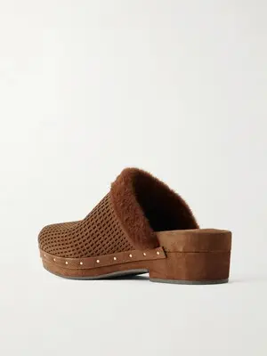 Brunello Cucinelli Bead-embellished Shearling-trimmed Suede Clogs