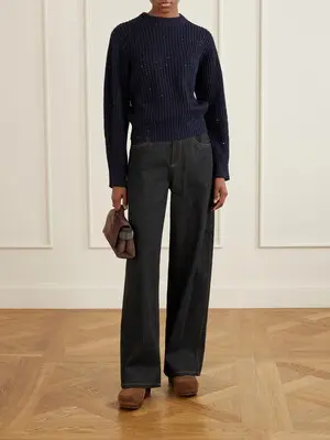 Brunello Cucinelli Embellished Shearling-trimmed Suede Clogs